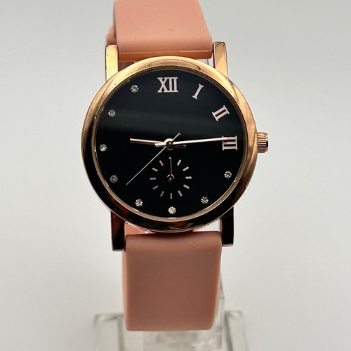 Avon Rose Gold Black Dial Pink Silicon Band Women’s Watch Working New Battery | eBay