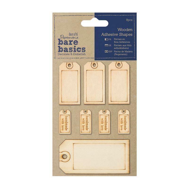 8 x Papermania Bare Basics Adhesive Wooden Shape Eyelet Tags ...