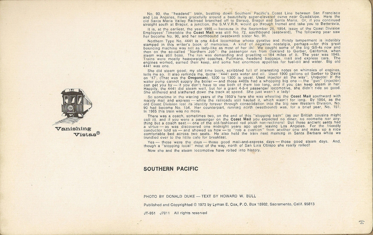 Southern Pacific RR No. 4441 GS-4 Steam Engine – Vanishing Vistas Photo ...