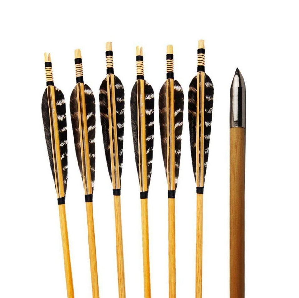 12x Wooden Arrows 5" Turkey Feathers Archery Traditional Bow Hunting ...