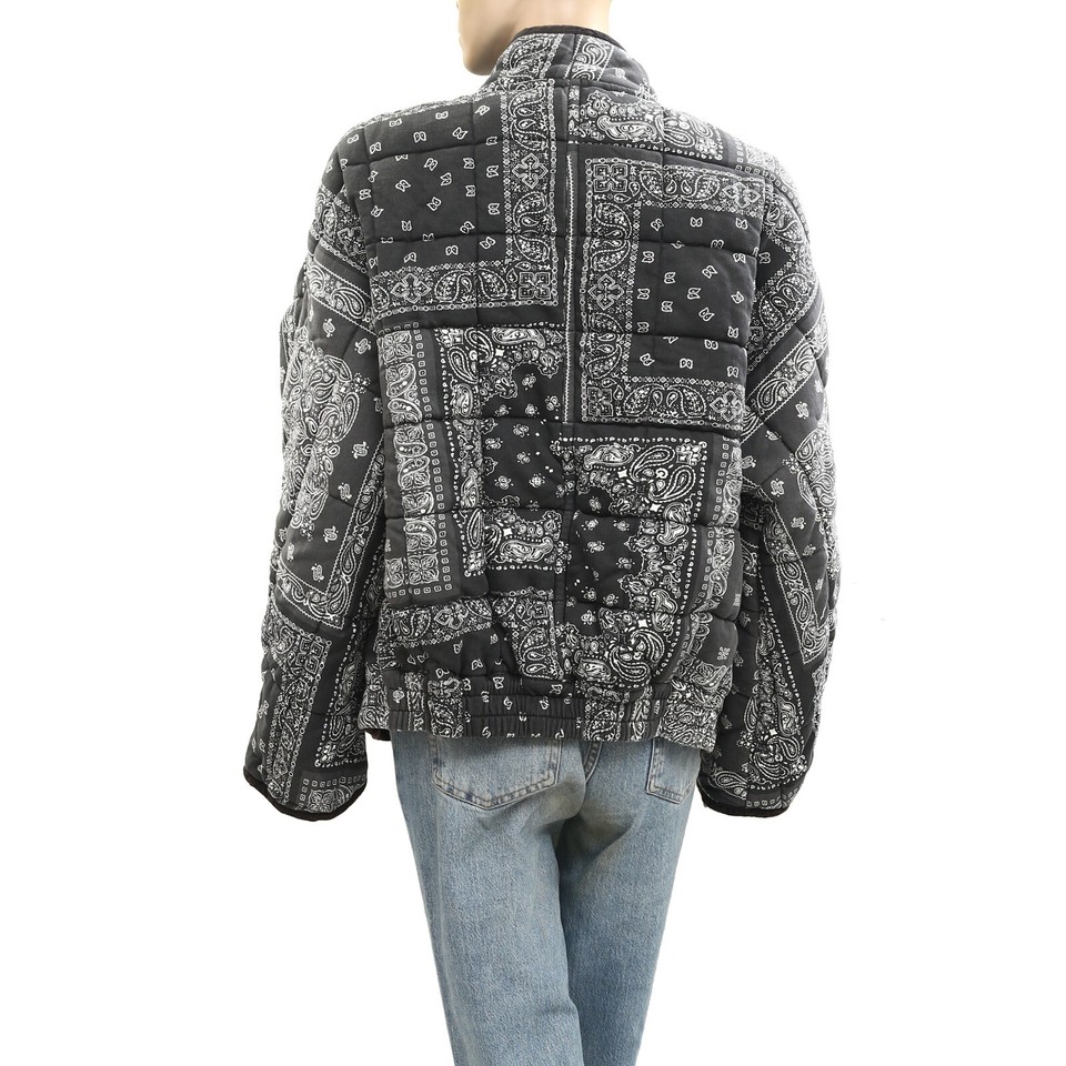Free People Printed Dolman Quilted Knit Jacket Top Oversized Slouchy S ...