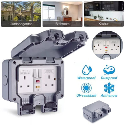 Outdoor Socket, Weatherproof Storm RCD Socket Double Switched 13 AMP 2 ...