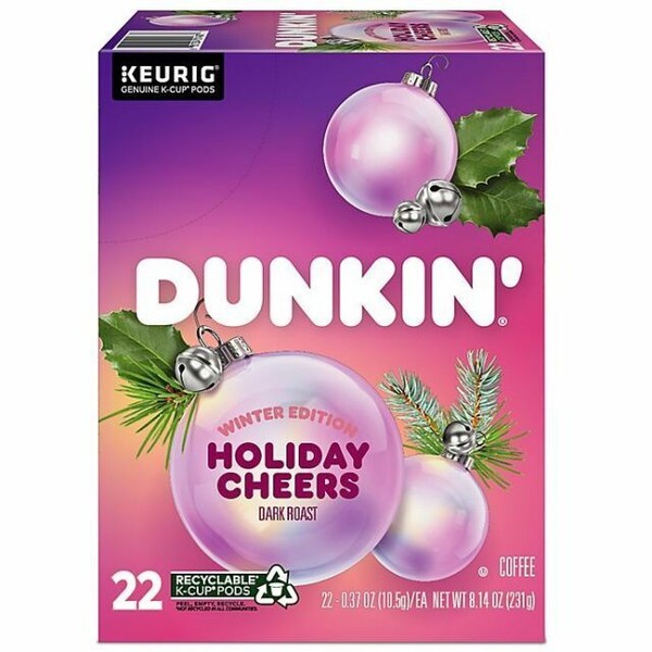 Dunkin' Donuts Holiday Cheers Coffee Pods, Dark Roast - 22 Serve Cups ...