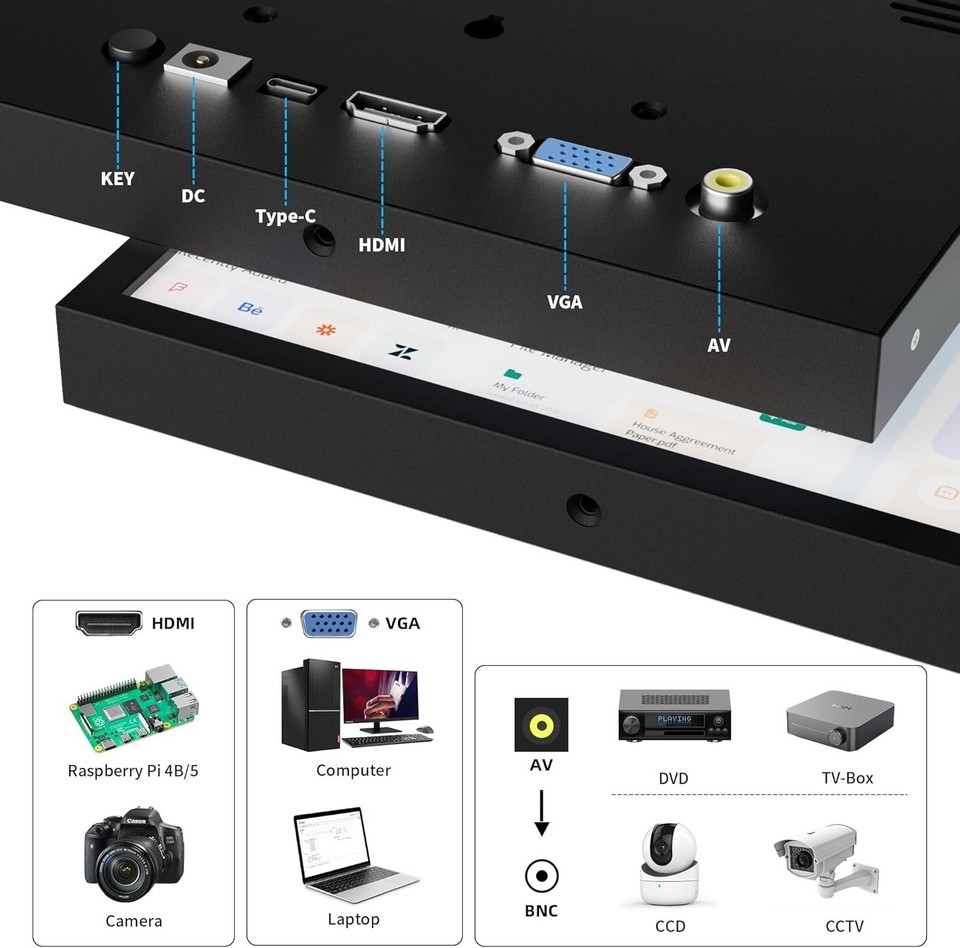 7" Portable IPS LCD Monitor HDMI VGA AV BNC Small Screen 1024x600 with ...