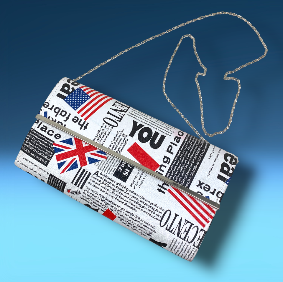 Vintage NEW Y2K Newspaper Flags Vegan Leather Convertible Clutch Envelope Purse | eBay