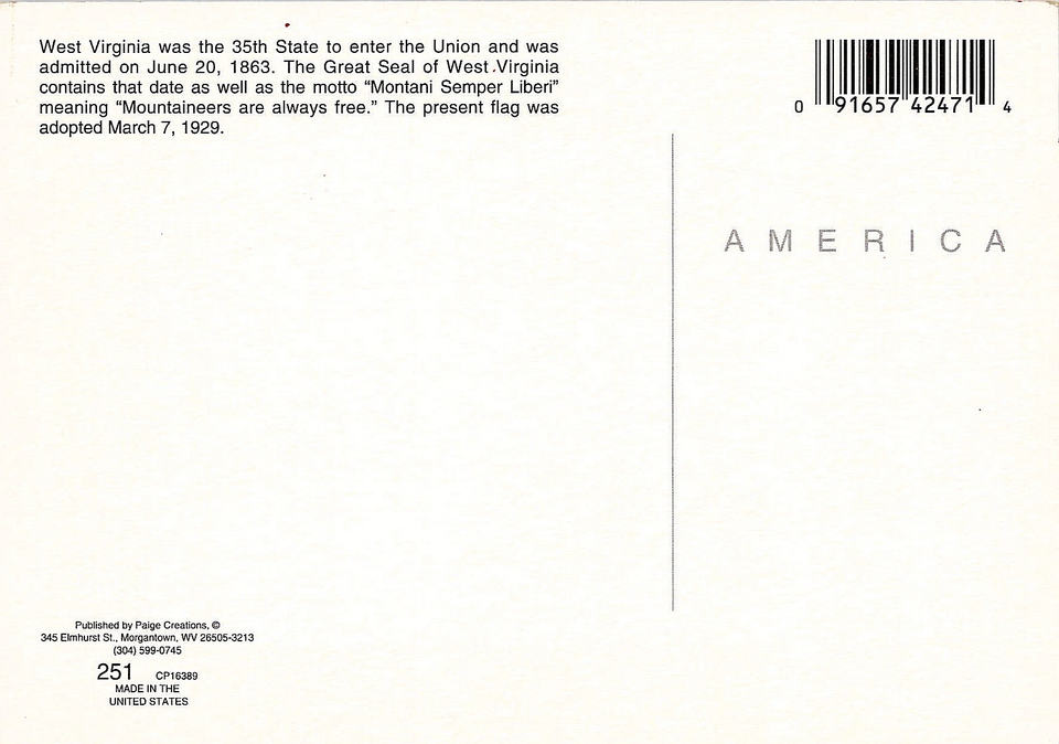 West Virginia Road Map Card with State Seal and Flag • Montani Semper ...