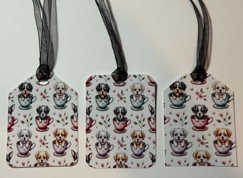 10 Gift Tags Dogs design with Black Ribbon 3"HX2.25"W "You Choose Style ...