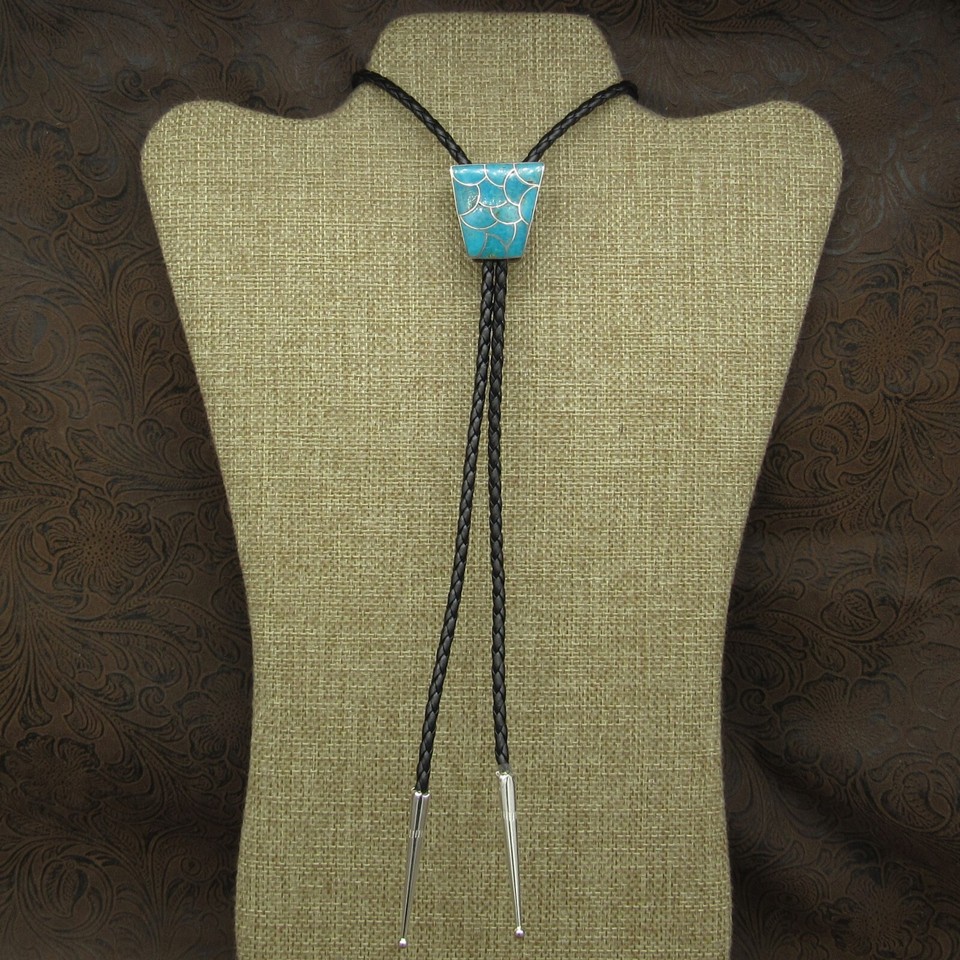*Sterling Silver Fish Scale Inlay Turquoise Bolo Tie | eBay