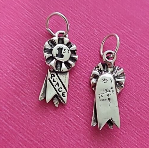 Sterling Silver 1st Place Award Ribbon Sports First 3D Charm Pendant ...