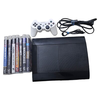 Sony PlayStation 3 Super Slim 500GB Black Console PS3 System 7 Games ...