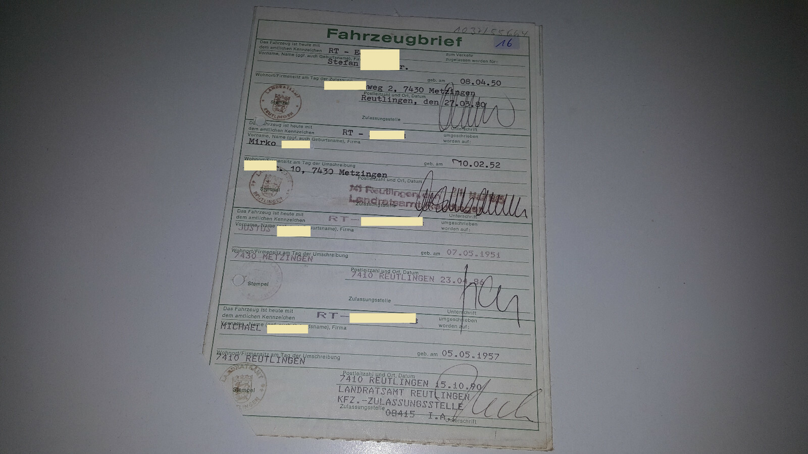 Fahrzeugbrief KFZ Brief 1980 Opel Rekord E 1 Caravan 2,0 66kw f ...