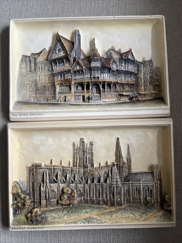 2x Bossons Wall Plaques Painted IVOREX CHESTER CATHEDRAL & THE ROWS 7.5 ...
