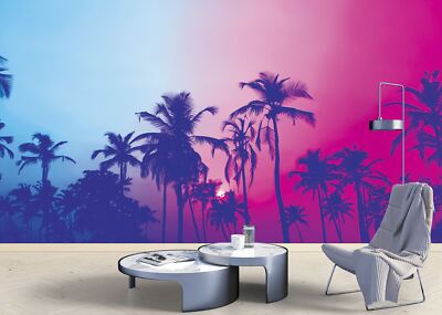 Miami Tropical Palm Tree Vice Color Wall Mural. Vivid Miami Vice Color ...