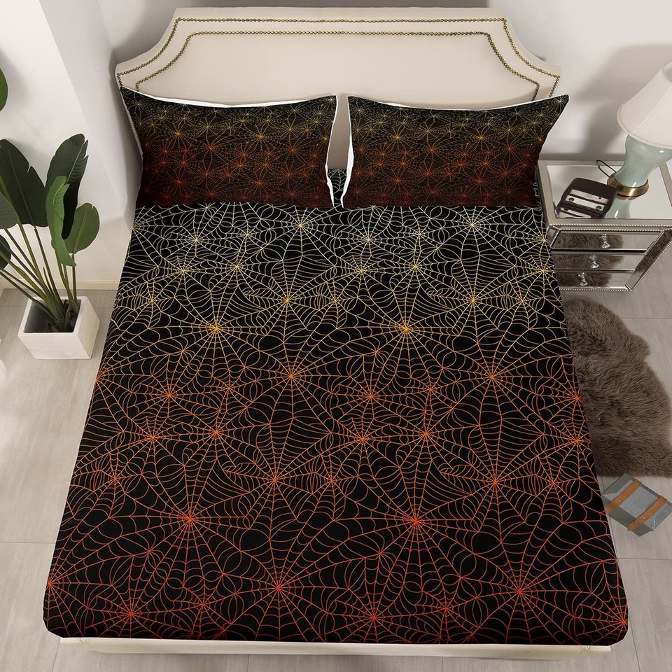 Halloween Horror Sheet Set Full Size Happy Spider Bed Sheets Web Exotic ...