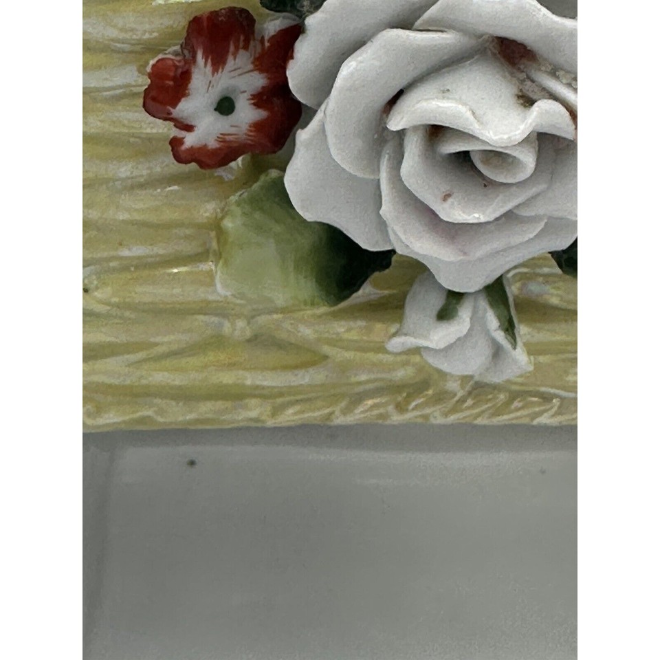 Vintage Double Match Holder Lusterware Floral Basket Weave Ceramic Wall ...