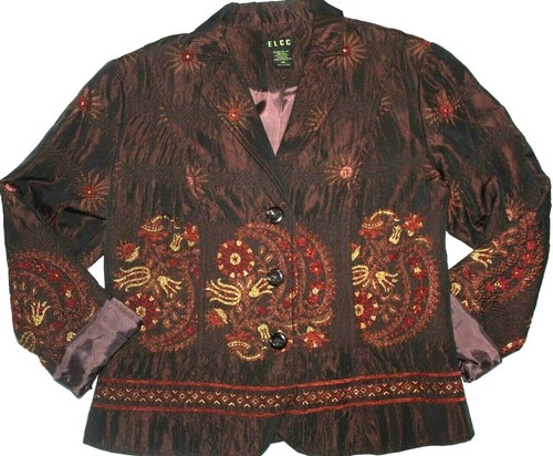 Women's Jacket ELCC size MEDIUM petite brown embroidered blazer (me1 ...