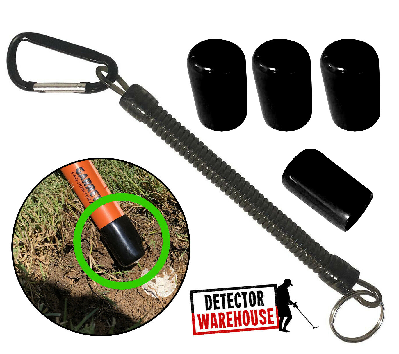 4 BLACK Pinpointer Cap Tip Protector with Lanyard - Fits Garrett ...