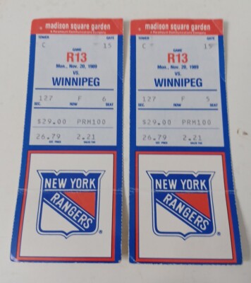 NY Rangers Vs Winnipeg Ticket Stubs 11/20/89 Decorate Your Man Cave! | eBay