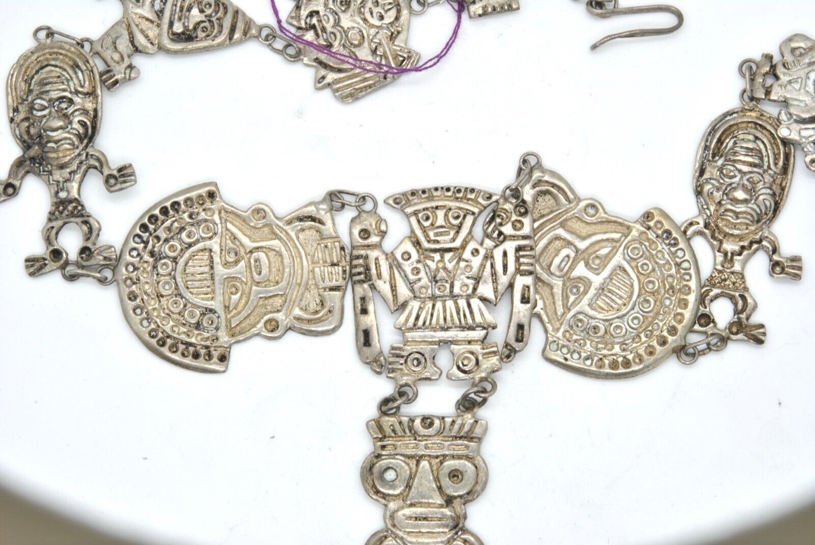 Sterling Silver Incan Mayan Aztec Figures Estate Neck… - Gem