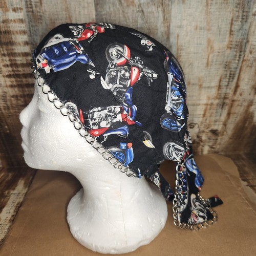Durag Skull Cap Head Wrap Biker Motorcycle Print Chain Trim Bandana Doo ...