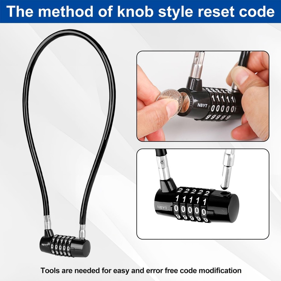 Cable Locks with Combination,Steel Cable Rope Wire 5-Digit Combination ...