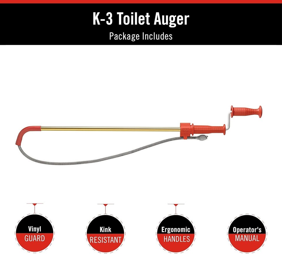 Toilet Auger 3-Foot Snake Hand-Crank Unclogging Plumbing Tool for ...