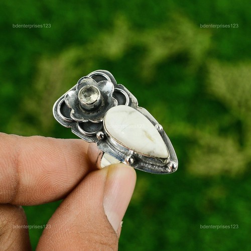 Birthday Gift For Her Natural Howlite Promise Flower Ring Size 6 925 ...