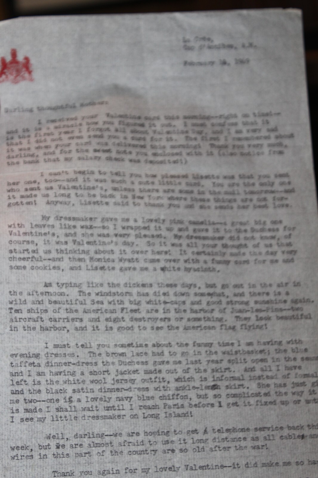 Letter from the Duke & Duchess Windsor Secretary to Mom 2/14/49 La Croe ...