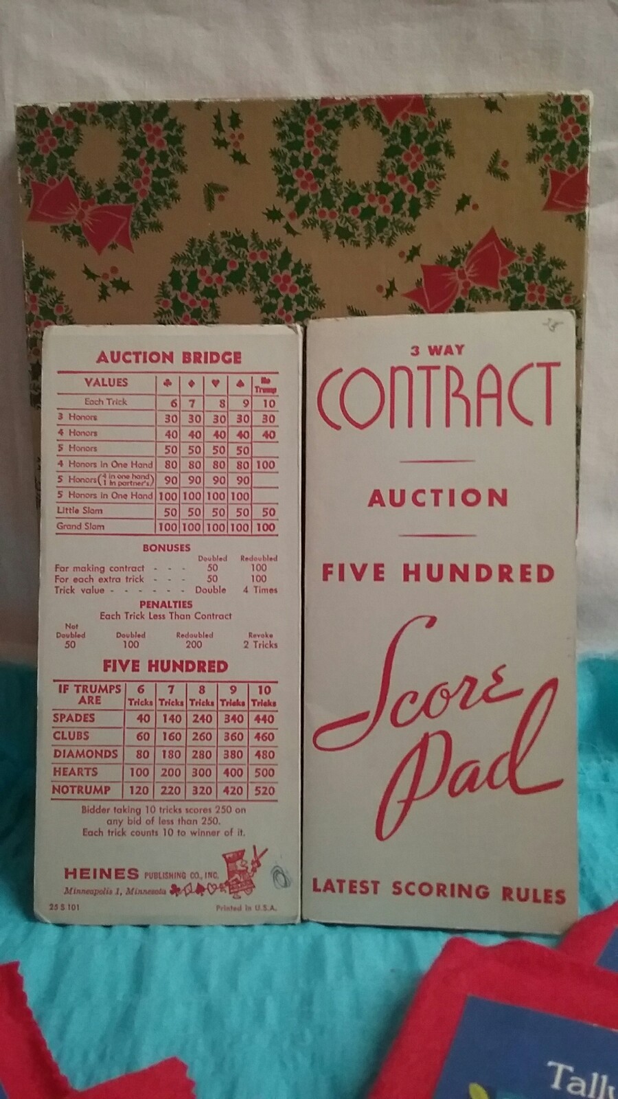 Vintage "3" Way Contract, Auction Bridge, 500 Score Pads-6 Felt Tally ...