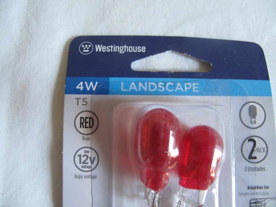 (2) NEW Westinghouse 4w T5 Wedge Base RED Landscape Bulbs Low Voltage ...