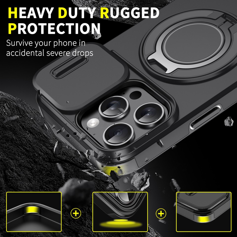 For iPhone 17 16 Pro Max 15 14 13 12 11 Rugged Magnetic Case w Ring ...