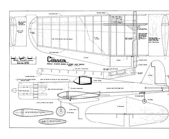 Corsair C/L Profile 52" Wingspan RC Model Airplane Printed Plans ...