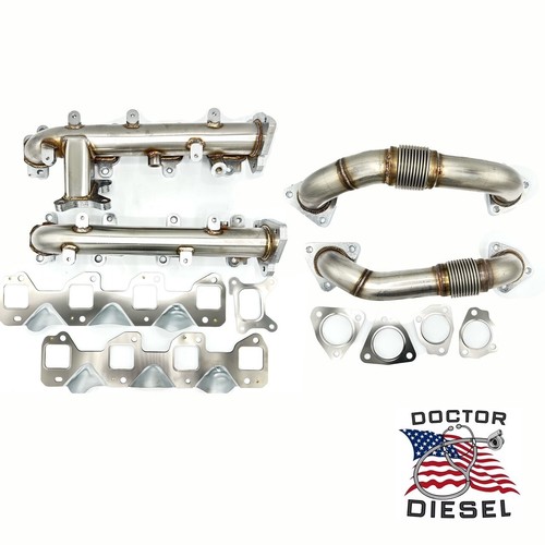 HIGH FLOW Exhaust Manifold & Up Pipes For 17-25 Chevy GMC 6.6 Duramax ...