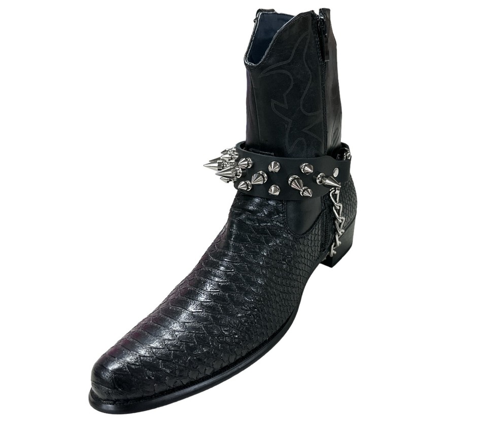 Pair of Spike Boot Strap 3 Row Genuine Leather Straps Punk Goth Western ...