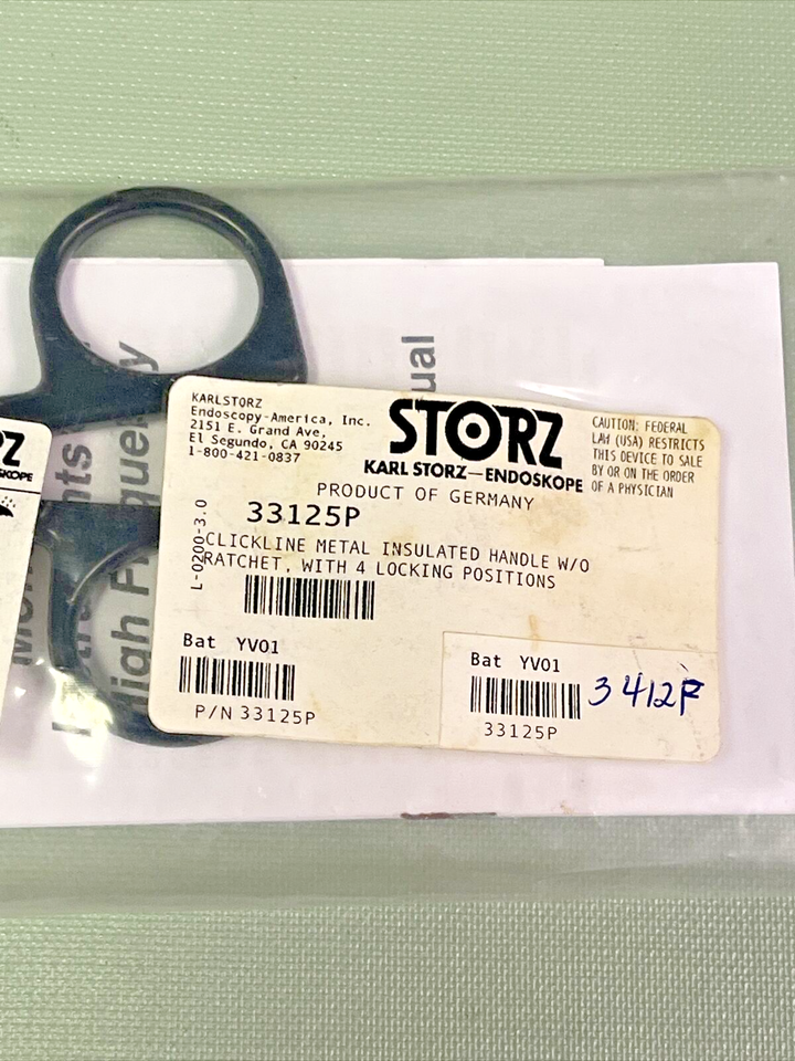 Karl Storz 33125P Clickline Metal Insulated Handle W/O Ratchet, With 4 ...