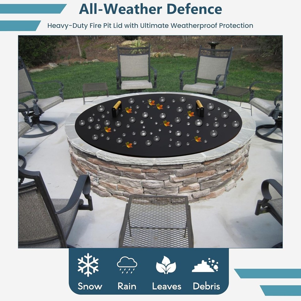 Round Fire Pit Lid - 38 inch fire pit lid Metal W/Wooden Handles Fit | eBay