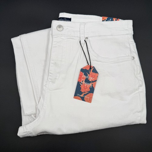 Indigo Poppy White Denim Capri 23" Stretch Jeans Embroidered ...
