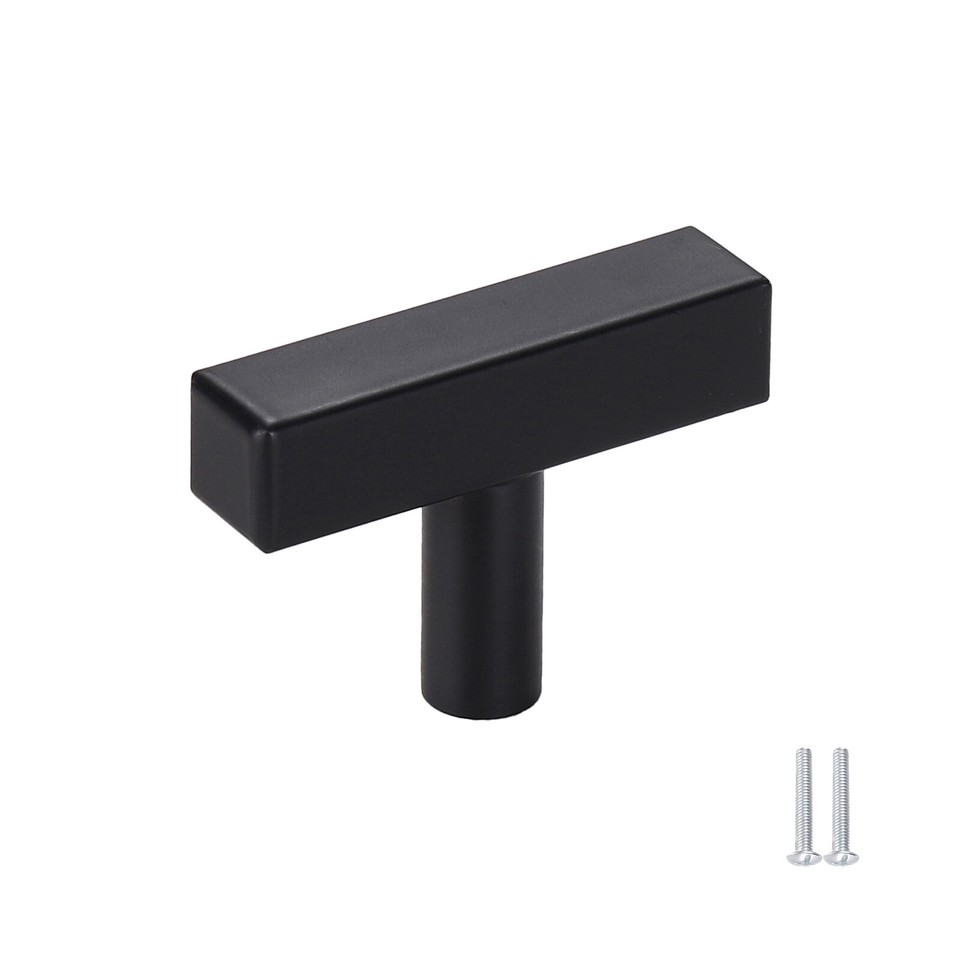 1-50X Modern Matte Black Square T Bar Handle Pull Kitchen/Bath Cabinet ...