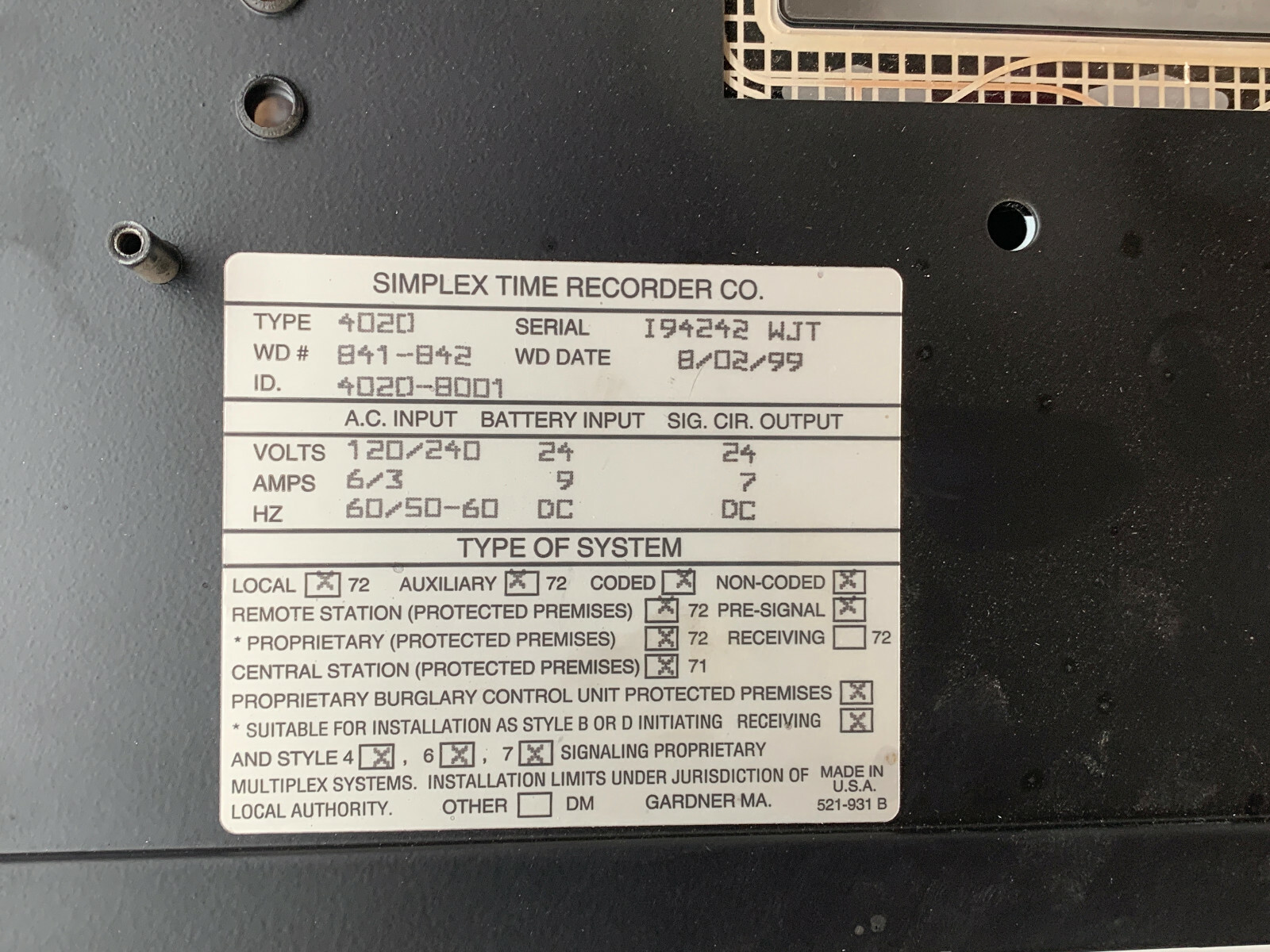 Simplex 4020 Fire Alarm Control Panel COVER ONLY | eBay