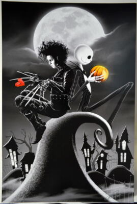EDWARD SCISSORHANDS JACK SKELLINGTON Print HAND SIGNED Artist Damon ...