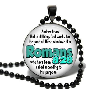 Romans 8:28 Glass Top Pendant Necklace Handmade Religious Bible ...
