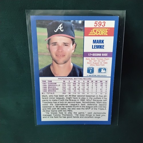 1990 Score Mark Lemke #593 Rookie Card Atlanta Braves | eBay
