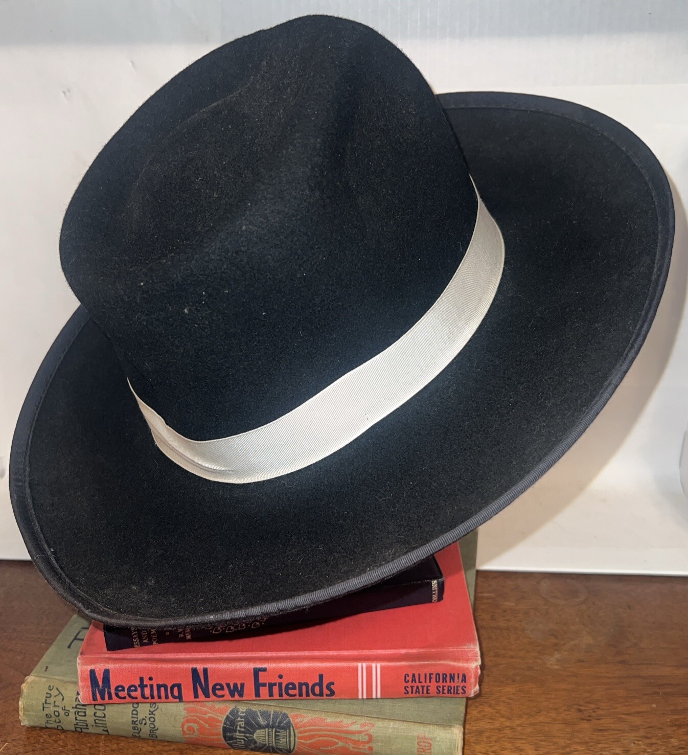 HXC Hat Co. 100% Wool Black Fedora White Fancy Bow Daper Feather Accent ...