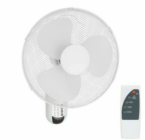 Click Wall Mounted Fan 40cm Fixed Oscillating 3 Speed Remote Control ...