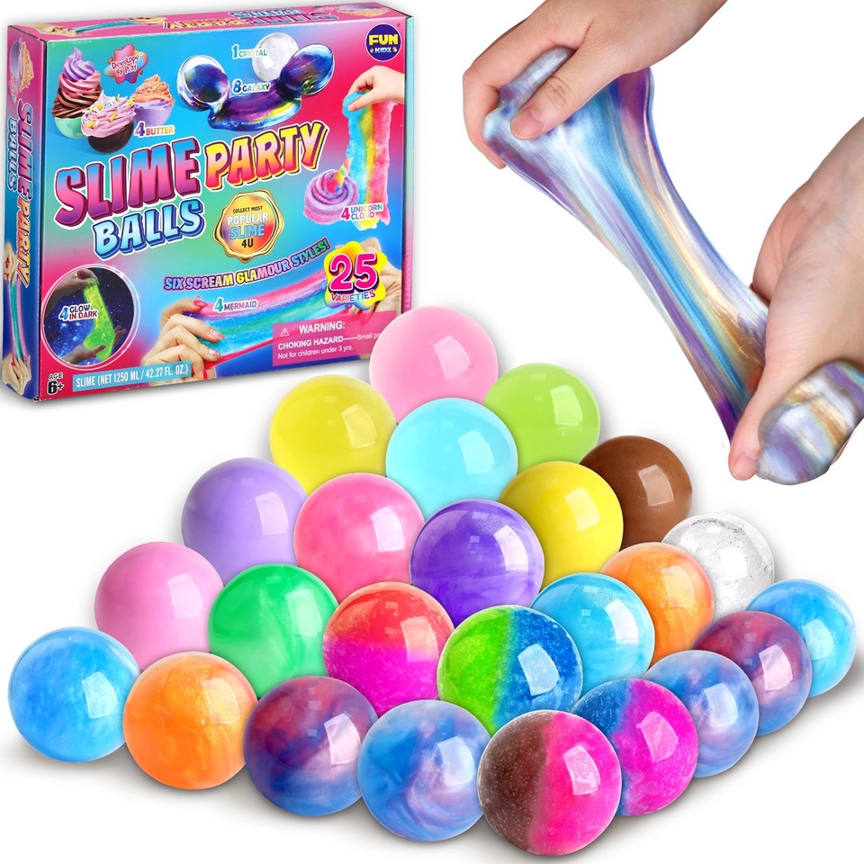 25 Variety Slime Balls Party Favors for Kids FunKidz Bulk Premade Slime ...