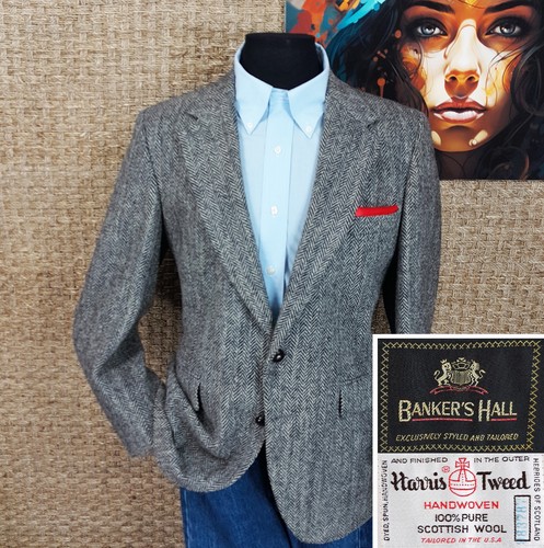 Baker’s Hall HARRIS TWEED 38 S Sport Coat Black/Gray Herringbone ...