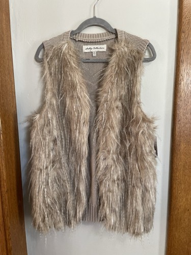 NWT Sebby Collection Faux Fur Vest Sz XL Beige Tan Neutral Hippy Boho ...