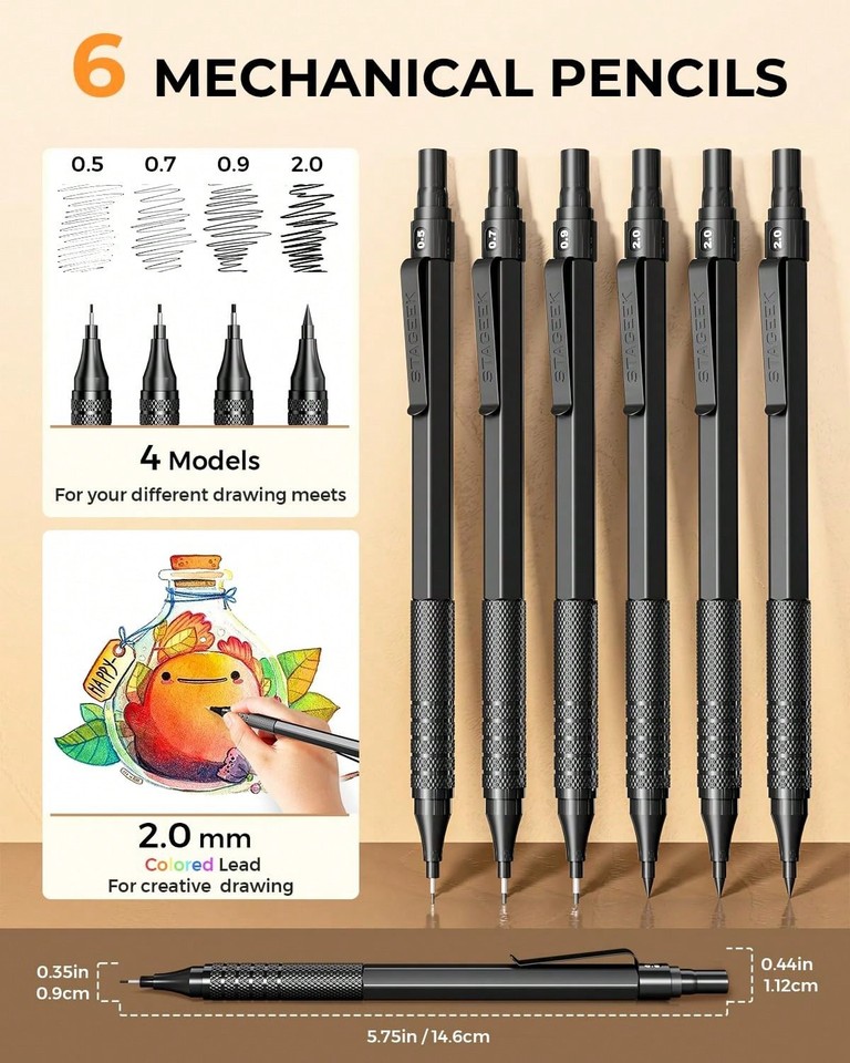 NGE-30Pcs Art Metal Mechanical Pencil Set With Leather Case, 6PCS Art ...