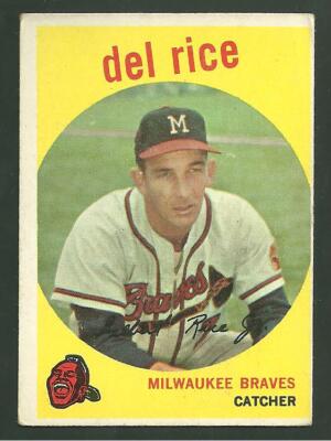 1959 Topps #104 Del Rice Vintage Baseball Card MLB Milwaukee Braves ...