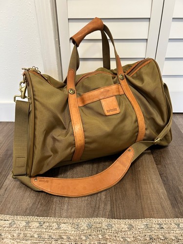 Hartmann authentic sage green tan leather carry on duffle weekender bag ...